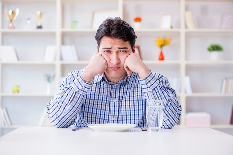 The Man on Diet Waiting for Food in Restaurant Stock Image - Image of ...