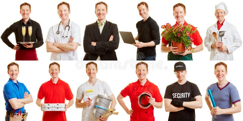 Man in Different Professions and Positions Stock Image - Image of ...