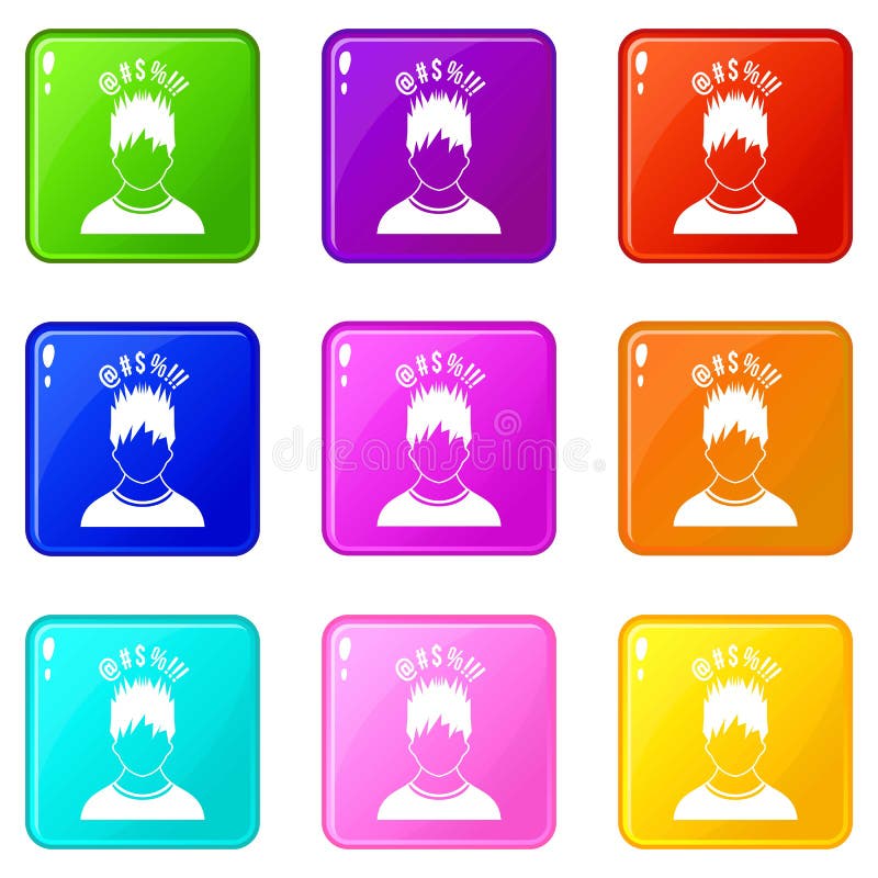 Man with Different Signs Over His Head Icons 9 Set Stock Vector ...