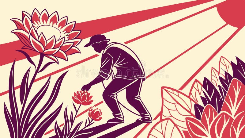 Man Digging in Field of Flowers Abstract Art Vector, Vector Design ...