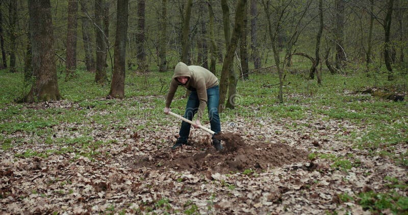Man Digging a Grave in Pet Cemetery. Gravedigger Digs Pet Burial Hole ...