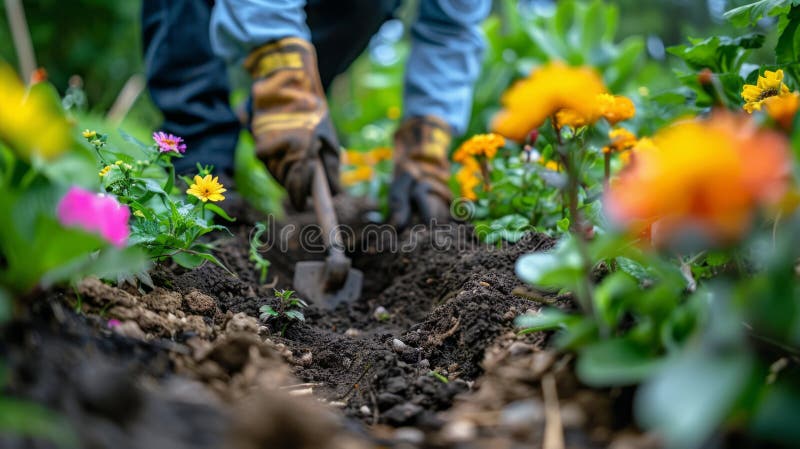 Man Digging Ground with Garden Hose Stock Image - Image of ground ...