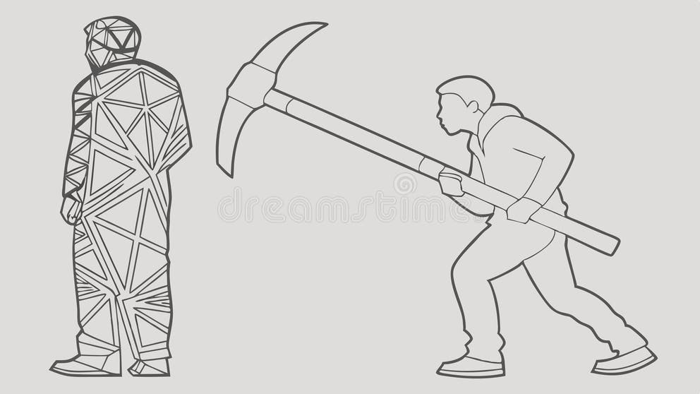 Man Digging with Pickaxe, Labor and Construction Work. Vector Design ...