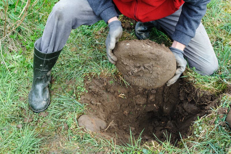 Man is digging a pit. stock image. Image of grass, spade - 90752005