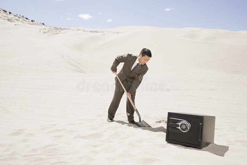 Man Digging by Safe in Desert Stock Image - Image of nature, adult ...