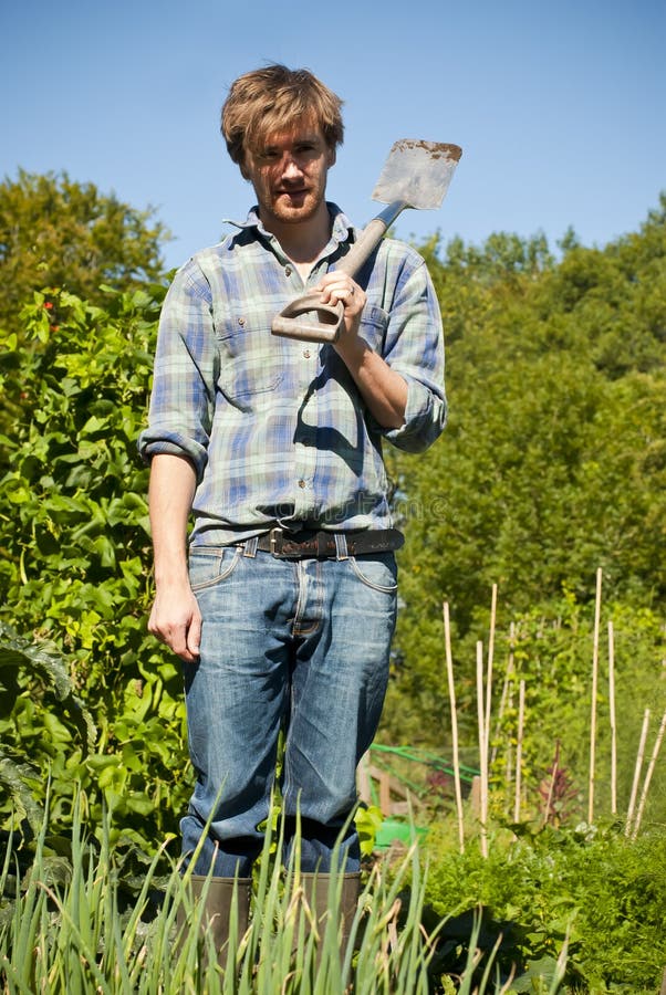 Man Digging in Vegetable Garden Stock Photo - Image of earth, backyard ...