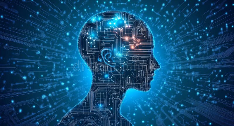 Man Digital Brain and Circuit Pattern Technology AI. Stock Image ...