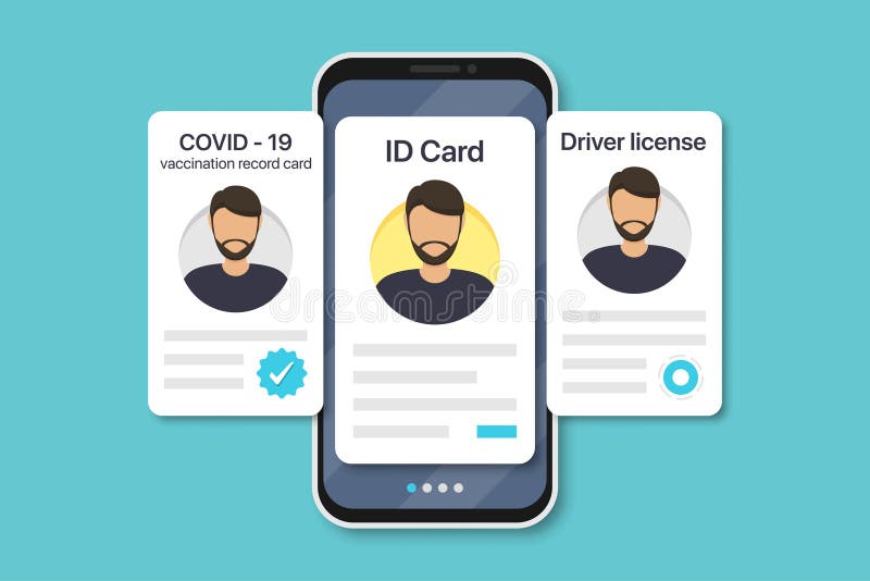 Man Digital Documents in Smartphone. COVID-19 Vaccination Record Card ...