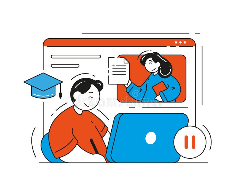 Man Digital E Learning Watching Video Tutorial Recorded Classes on ...