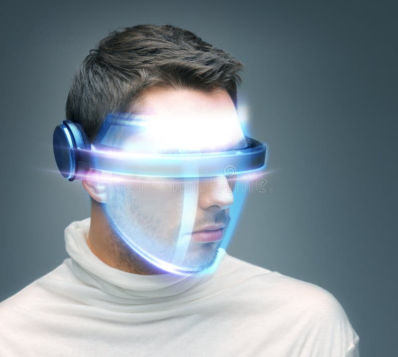 Man with Future High Tech Smart Glasses Stock Photo - Image of glow ...