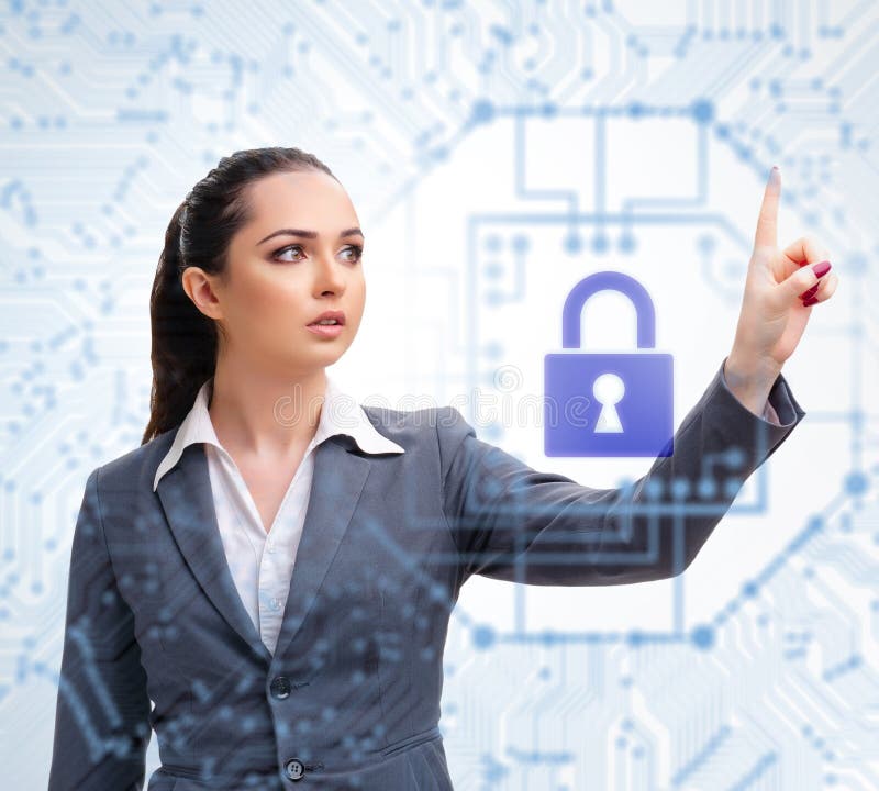 Man in Digital Security Concept Pressing Button Stock Photo - Image of ...