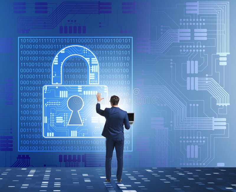 Man in Digital Security Concept Pressing Button Stock Image - Image of ...