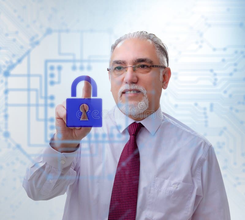 Man in Digital Security Concept Pressing Button Stock Image - Image of ...