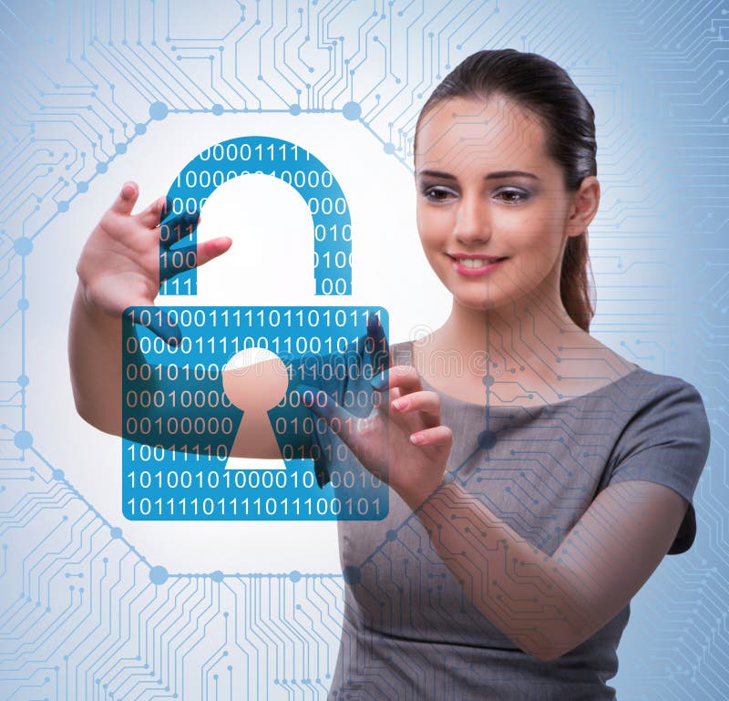 Man in Digital Security Concept Pressing Button Stock Photo - Image of ...