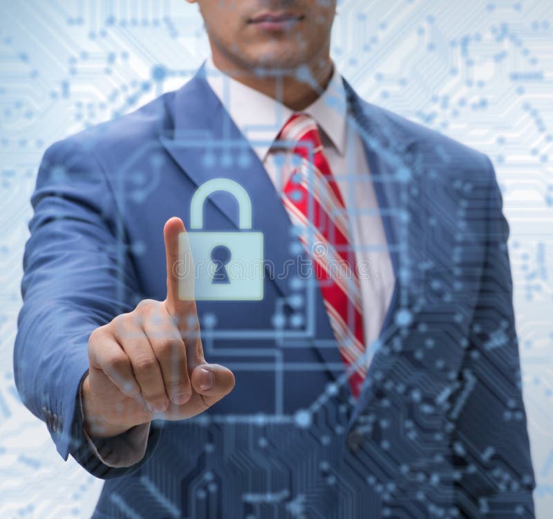 Man in Digital Security Concept Pressing Button Stock Image - Image of ...
