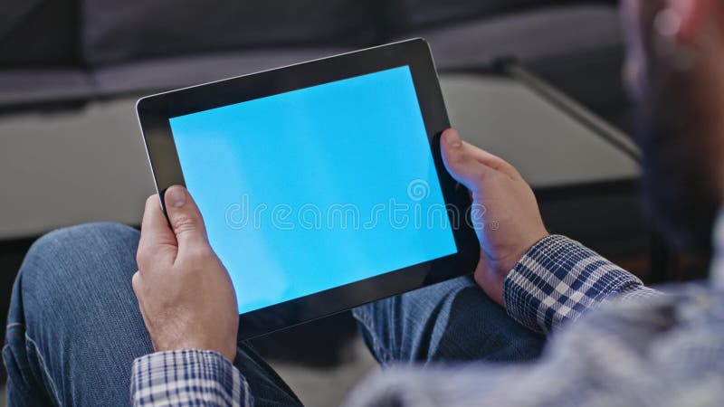 Man with a Digital Tablet with Blue Screen Stock Image - Image of ...