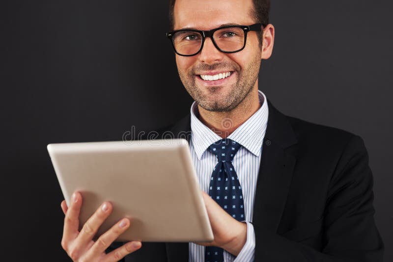 Business Man Using Tablet PC Stock Image - Image of entrepreneur, media ...