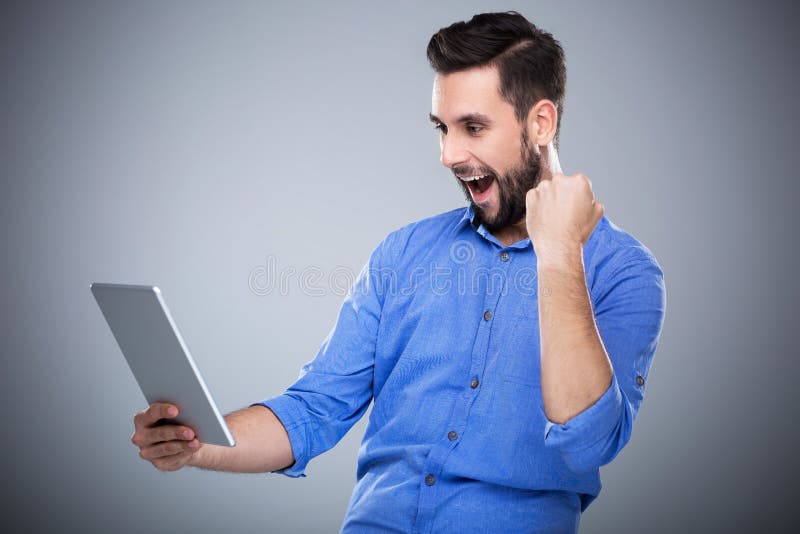 Man with digital tablet stock photo. Image of caucasian - 64075004