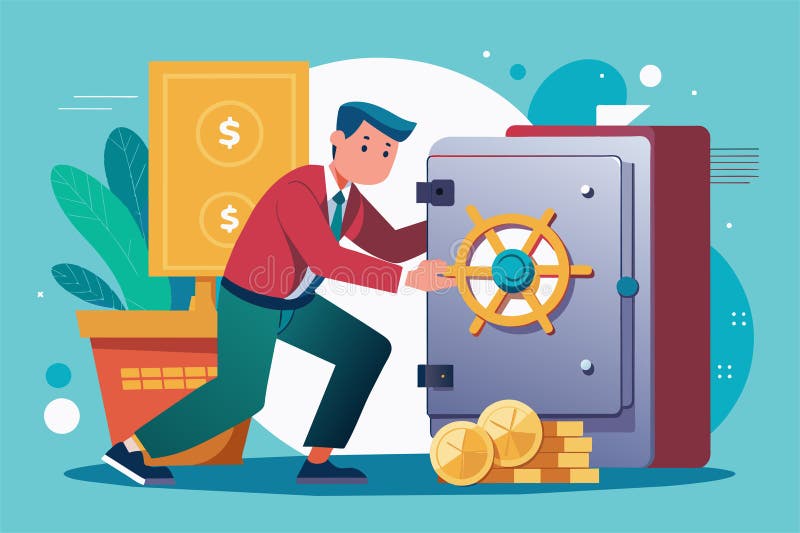 A Man is Diligently Securing a Safe, Ensuring the Safety of Valuable ...