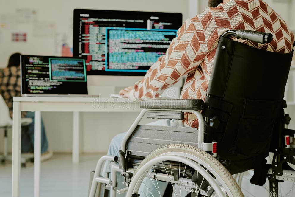 Man with Disability Coding stock photo. Image of disability - 374059068