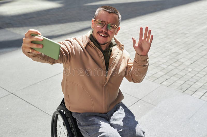 Man with Disability Having Video Call Stock Image - Image of ...