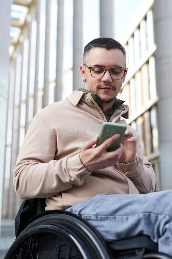 Man with Disability Typing a Message Stock Image - Image of mobility ...