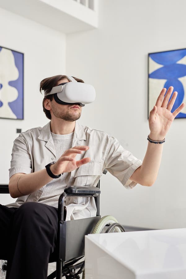 Man with Disability Using VR Artwork in Accessible Art Exhibition Stock ...