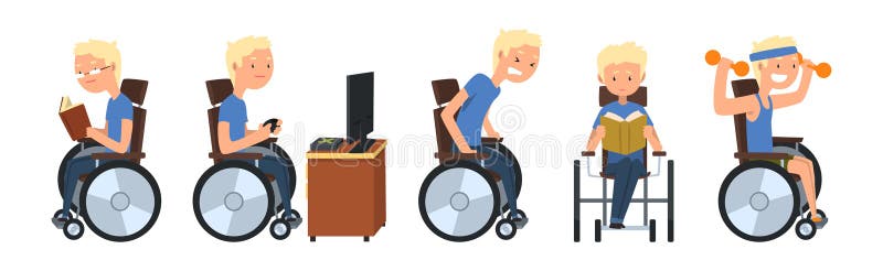 Man Disability Wheelchair Engaged Different Activity Vector Set Stock ...