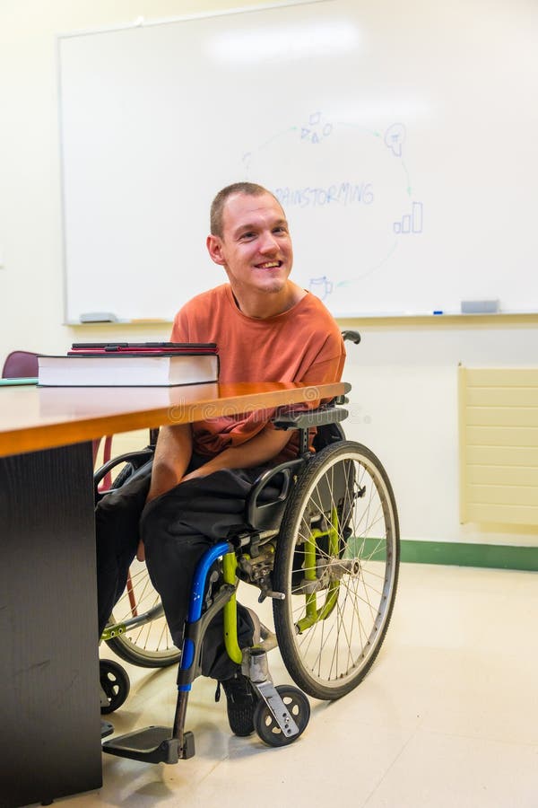 Man with Disability in a Wheelchair in the University Stock Image ...