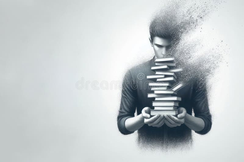 A Man with Disappearing Books, Symbolizing the Loss of Knowledge. Space ...