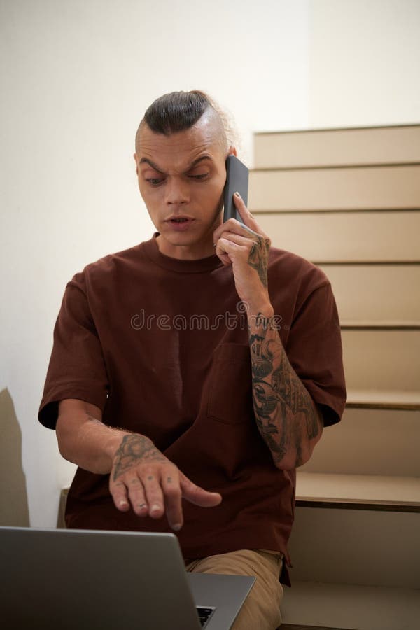 Man Discussing Work on Phone Stock Image - Image of zoomer ...