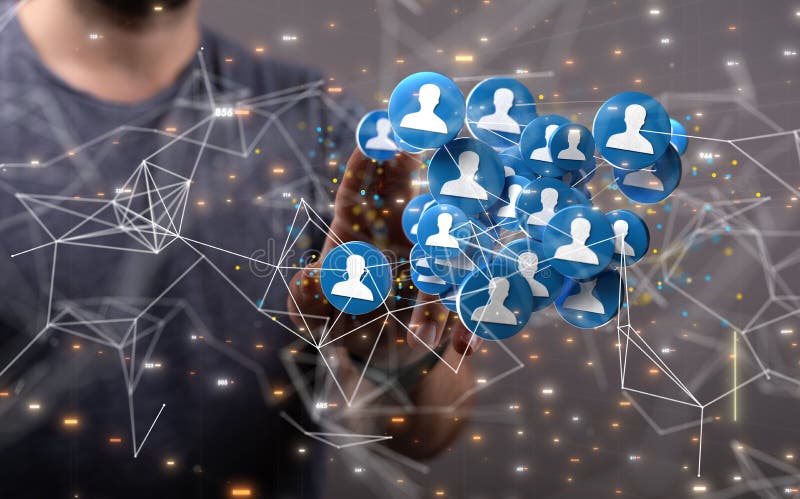 Man Displaying an Illustrative Digital Network Graph - Concept of ...