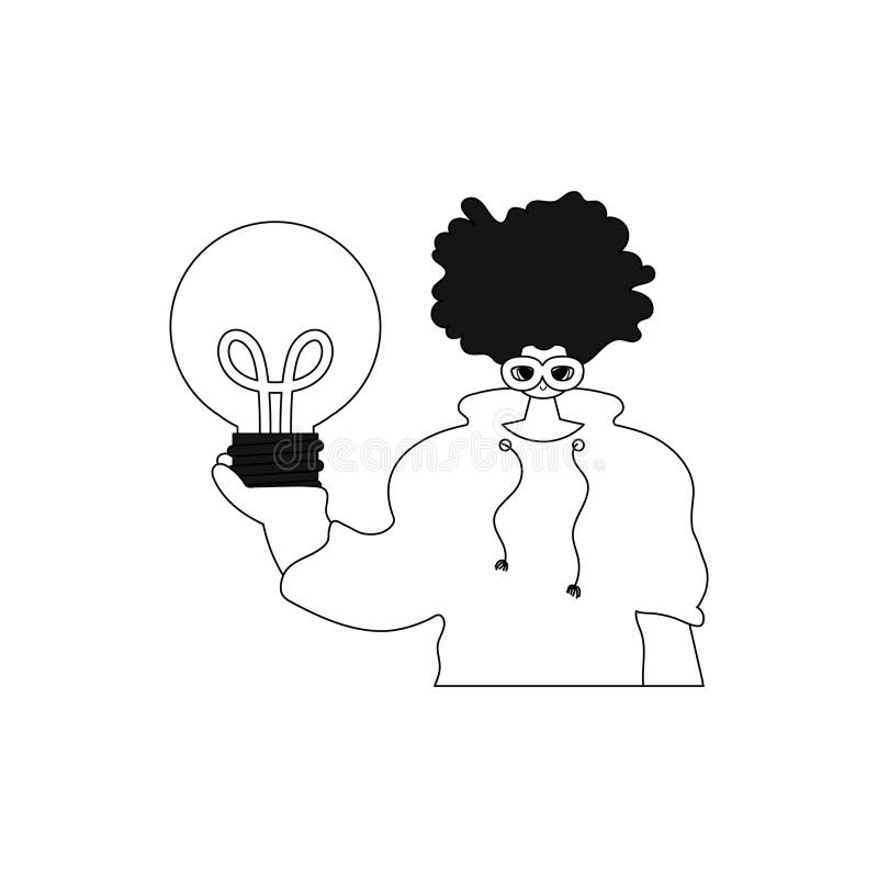 Man Displaying Lightbulb To Represent Ideas. Linear Style, Vector ...