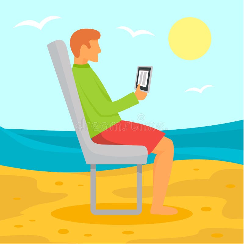 Man Distant Beach Work Concept Background, Flat Style Stock Vector ...