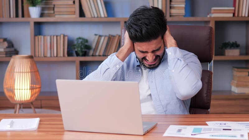 Man Distracted by External Noise Poor Sound Insulation, Covers Ears ...