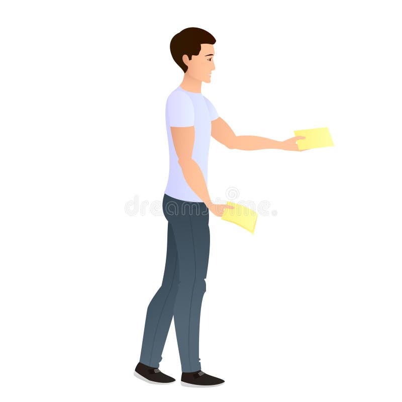 Man distributes leaflets stock vector. Illustration of business - 76771070