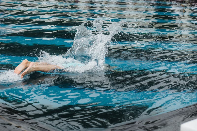 Man Dives Clear Transparent Pool Splashes Resort Stock Image - Image of ...