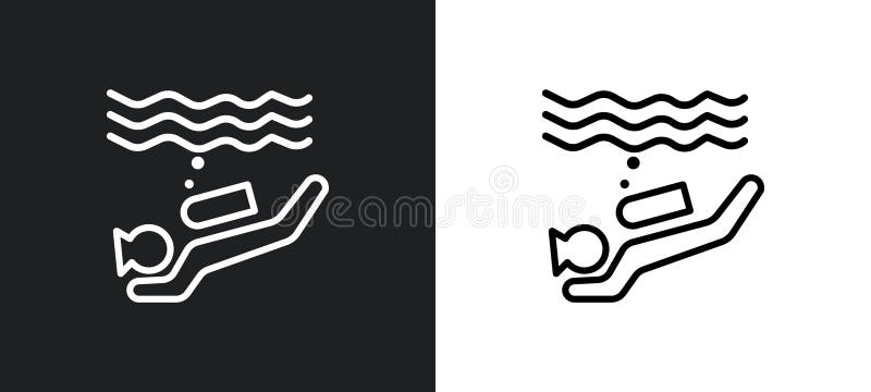 Man Diving Outline Icon in White and Black Colors. Man Diving Flat ...