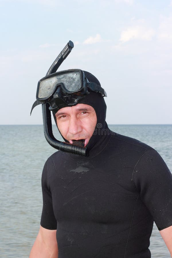 A Man in a Diving Suit and Mask Underwater Stock Image - Image of ...