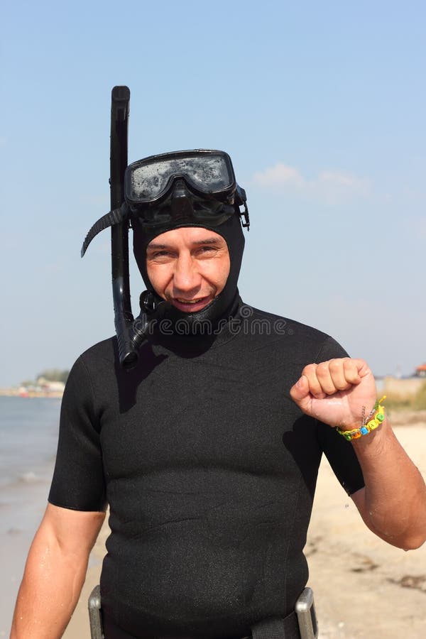 A Man in a Diving Suit and Mask Underwater Stock Image - Image of ...