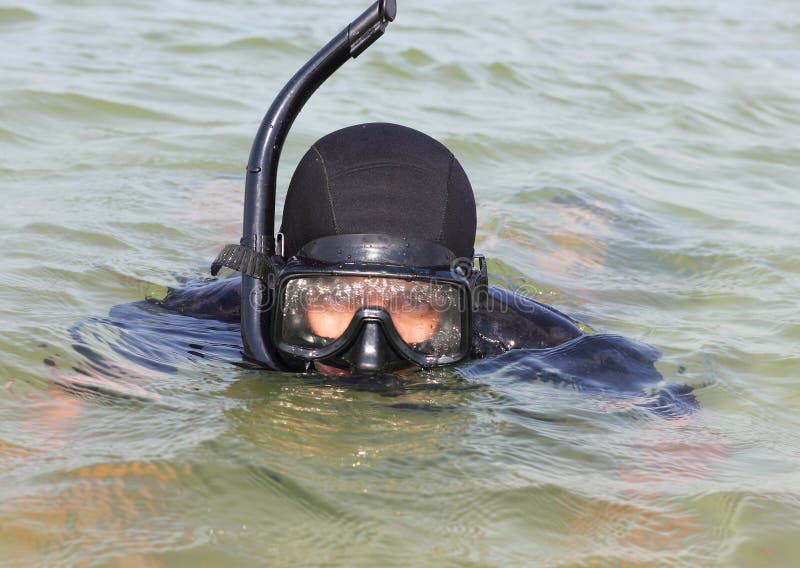 A Man in a Diving Suit and Mask Underwater Stock Photo - Image of ...