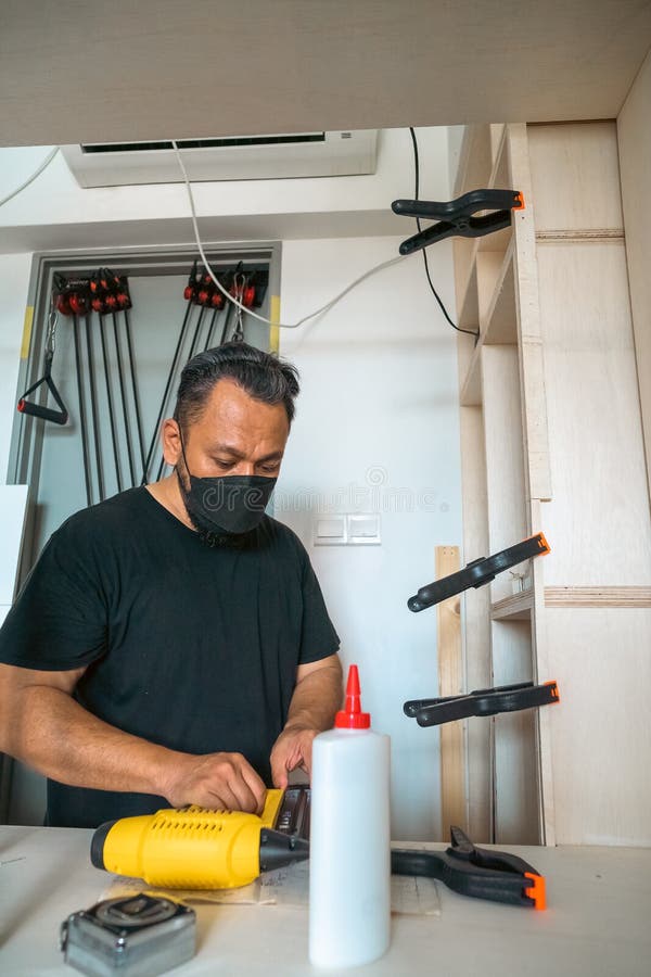 Man DIY Wood Project at Home Stock Image - Image of industry, plywood ...