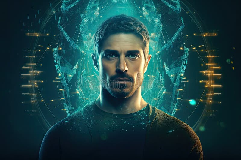 Man DNA Genetic of Human on Virtual Interface, Communication with Ai ...