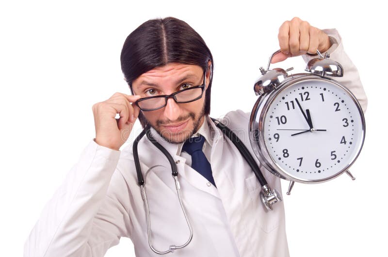 Man Doctor with Clock Isolated Stock Photo - Image of late, alarm: 46954606