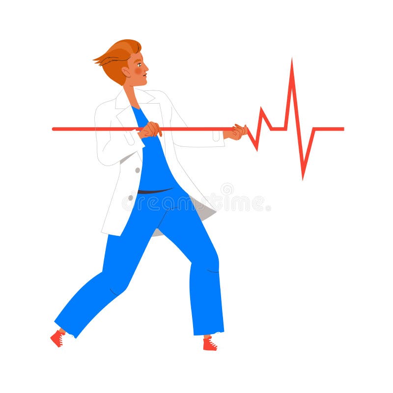 Man Doctor or Practitioner in Uniform Pulling Electrocardiogram Vector ...