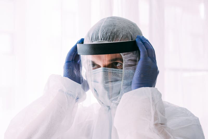 Man Doctor or Scientist Wearing Protective Suit and Face Mask Stock ...