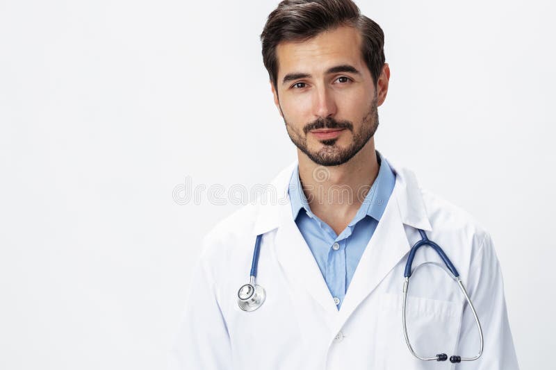 Man Doctor In White Coat With Stethoscope And Wearing Glasses For