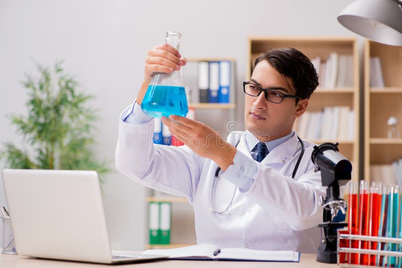 The Man Doctor Working in the Lab Stock Photo - Image of blue, glass ...