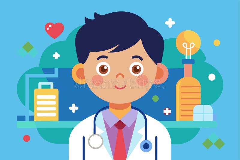 A Man in a Doctors Coat Stands in Front of a Blue Background ...