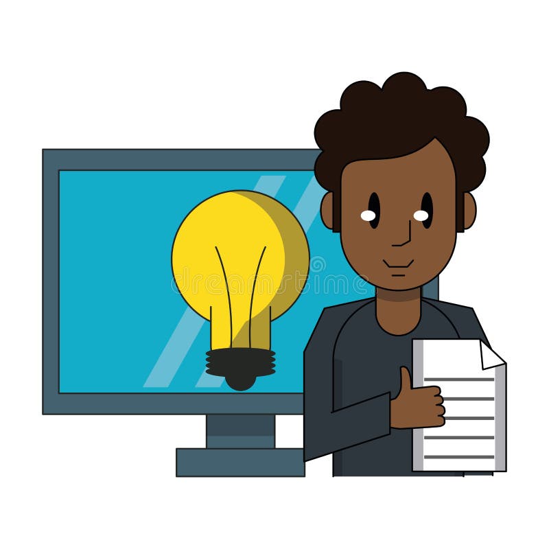 Man with Document and Idea on Computer Stock Vector - Illustration of ...